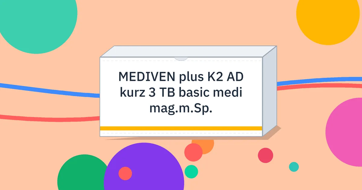 Symbolbild: Packung mit der Aufschrift MEDIVEN plus K2 AD kurz 3 TB basic medi mag.m.Sp. (PZN 15098625) – Verfügbarkeit und Bezug in Apotheken in Frankfurt am Main