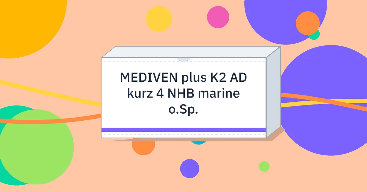 Symbolbild: Packung mit der Aufschrift MEDIVEN plus K2 AD kurz 4 NHB marine o.Sp. (PZN 15925784) – Verfügbarkeit und Bezug in Apotheken in Frankfurt am Main
