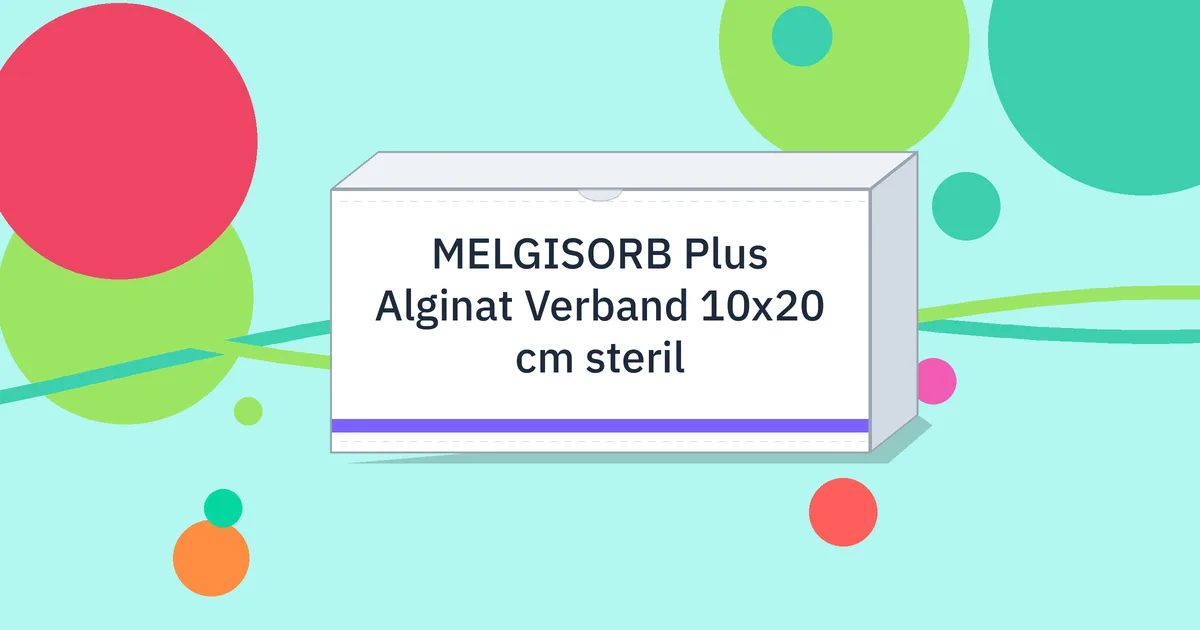 Symbolbild: Packung mit der Aufschrift MELGISORB Plus Alginat Verband 10x20 cm steril (PZN 09932679) – Verfügbarkeit und Bezug in Apotheken in Frankfurt am Main