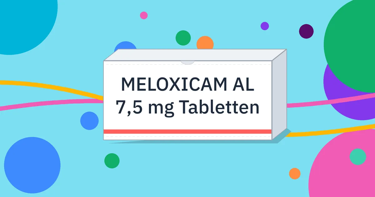 Symbolbild: Packung mit der Aufschrift MELOXICAM AL 7,5 mg Tabletten (PZN 01084306) – Verfügbarkeit und Bezug in Apotheken in Frankfurt am Main