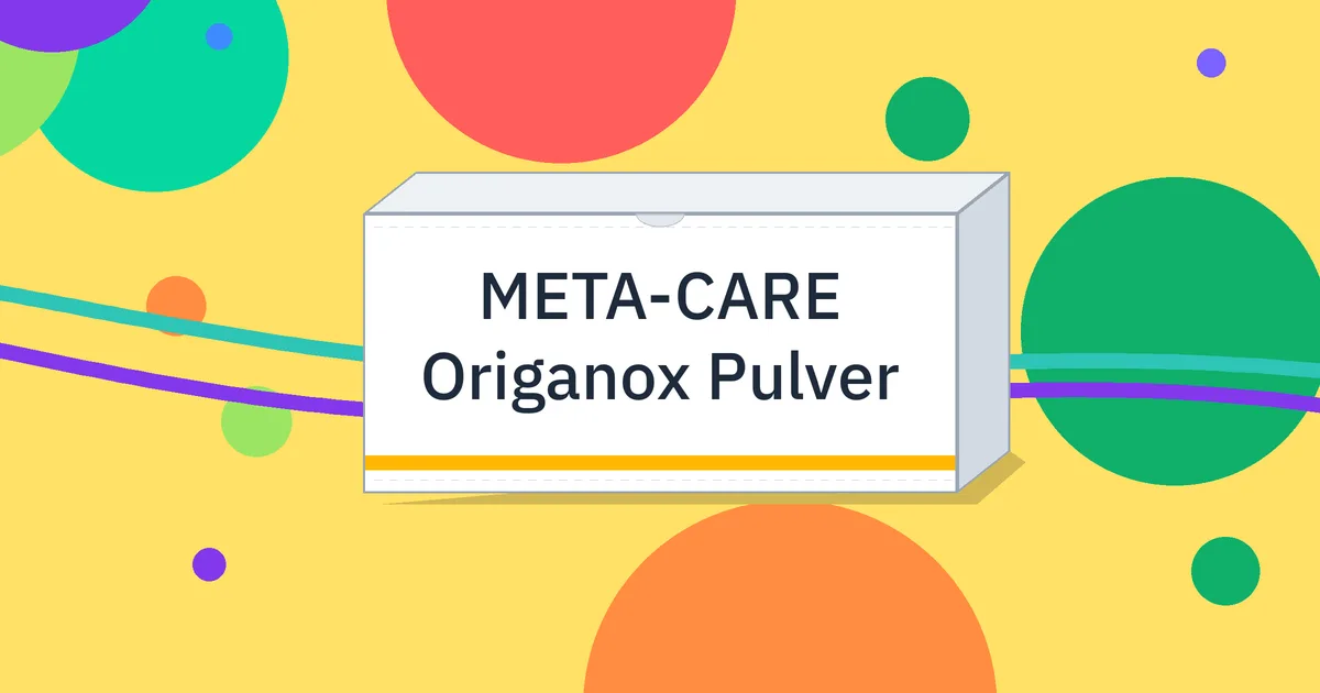 Symbolbild: Packung mit der Aufschrift META-CARE Origanox Pulver (PZN 09613098) – Verfügbarkeit und Bezug in Apotheken in Frankfurt am Main