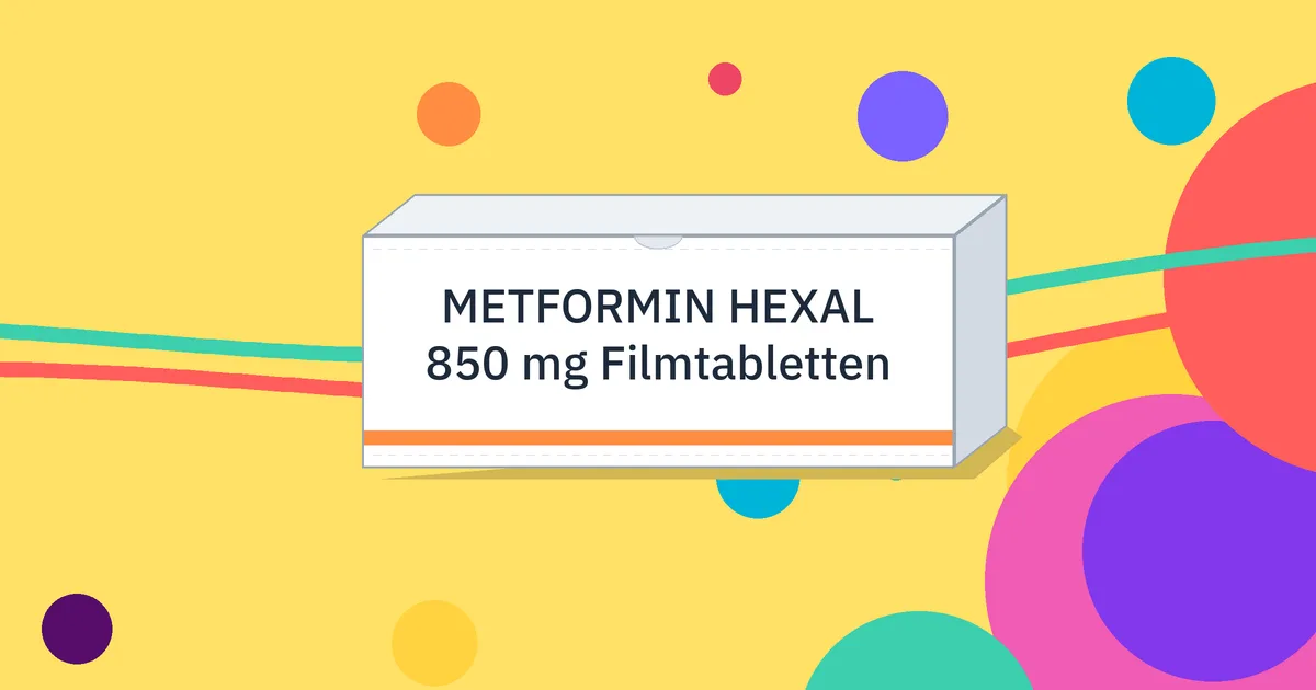 Symbolbild: Packung mit der Aufschrift METFORMIN HEXAL 850 mg Filmtabletten (PZN 02937544) – Verfügbarkeit und Bezug in Apotheken in Frankfurt am Main