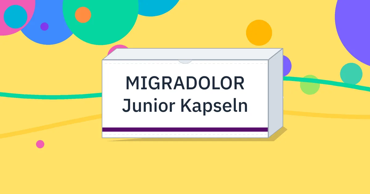 Symbolbild: Packung mit der Aufschrift MIGRADOLOR Junior Kapseln (PZN 12615936) – Verfügbarkeit und Bezug in Apotheken in Frankfurt am Main