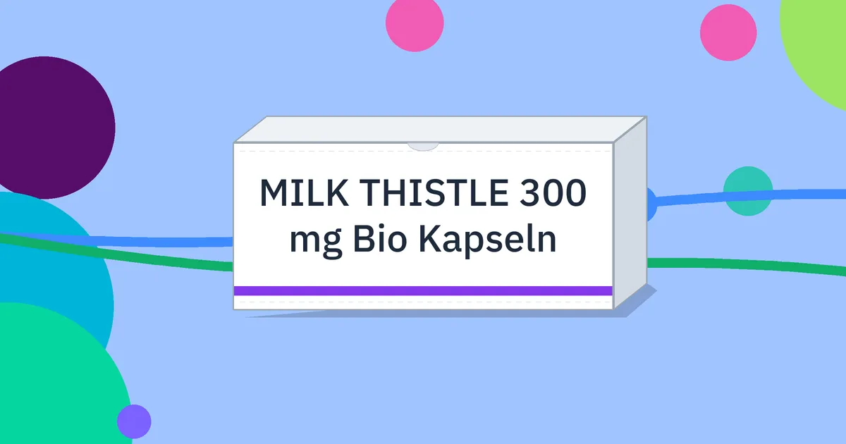 Symbolbild: Packung mit der Aufschrift MILK THISTLE 300 mg Bio Kapseln (PZN 18412298) – Verfügbarkeit und Bezug in Apotheken in Frankfurt am Main