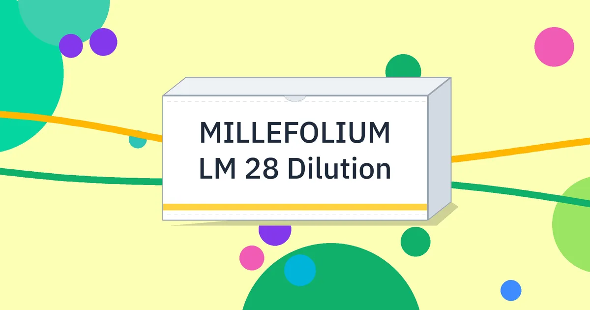 Symbolbild: Packung mit der Aufschrift MILLEFOLIUM LM 28 Dilution (PZN 13608134) – Verfügbarkeit und Bezug in Apotheken in Frankfurt am Main