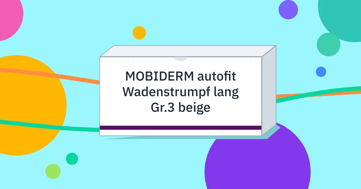 Symbolbild: Packung mit der Aufschrift MOBIDERM autofit Wadenstrumpf lang Gr.3 beige (PZN 13970007) – Verfügbarkeit und Bezug in Apotheken in Frankfurt am Main