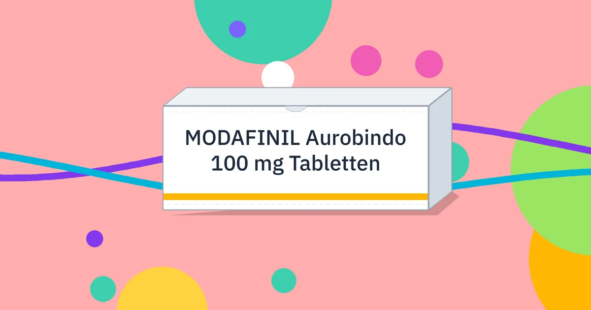 Symbolbild: Packung mit der Aufschrift MODAFINIL Aurobindo 100 mg Tabletten (PZN 18122235) – Verfügbarkeit und Bezug in Apotheken in Frankfurt am Main
