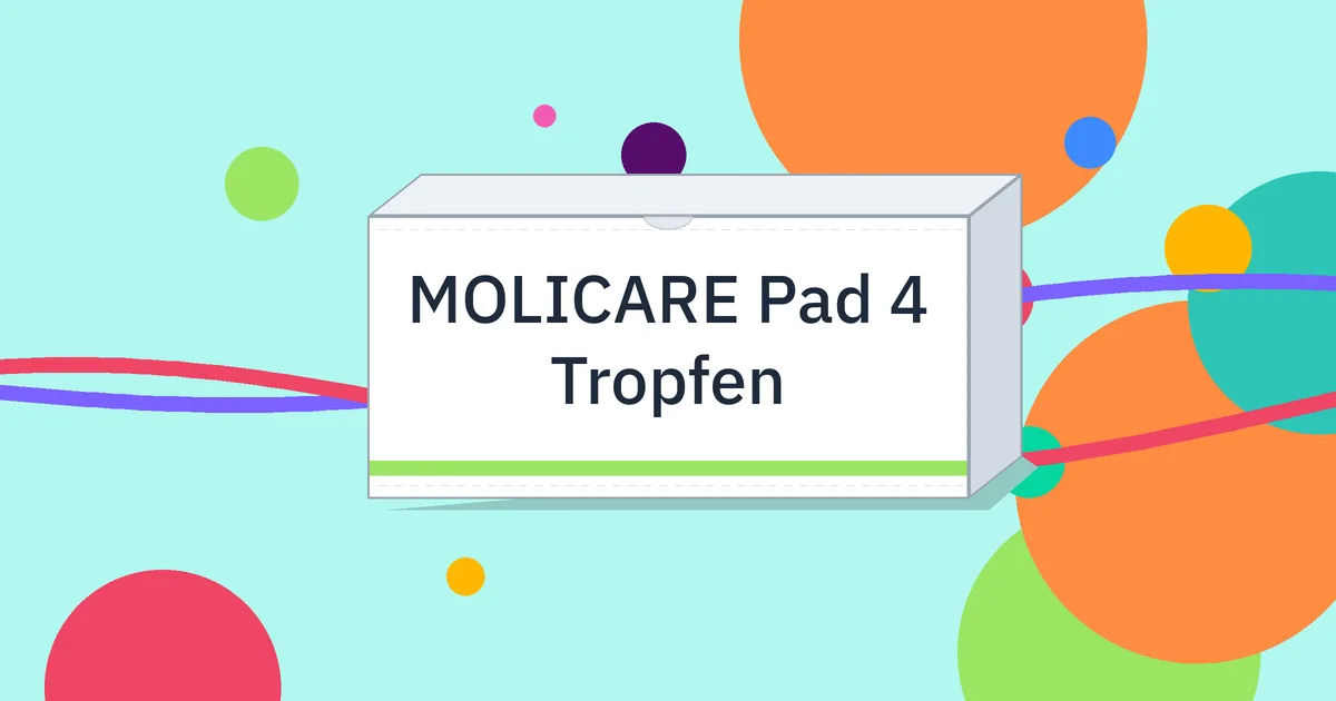 Symbolbild: Packung mit der Aufschrift MOLICARE Pad 4 Tropfen (PZN 15532458) – Verfügbarkeit und Bezug in Apotheken in Frankfurt am Main