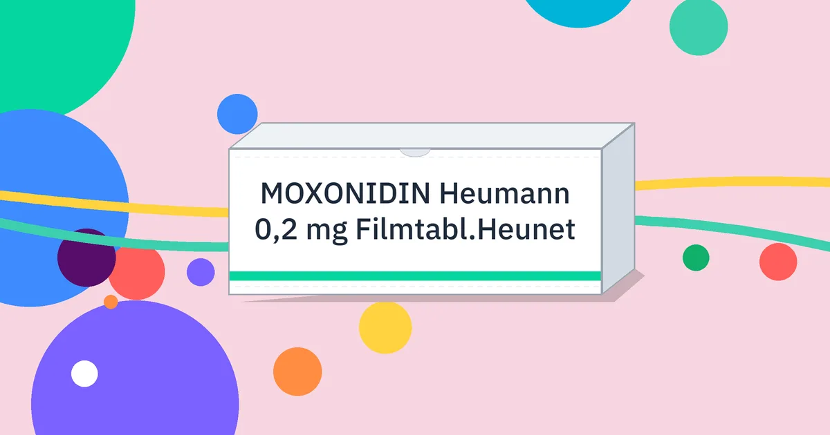 Symbolbild: Packung mit der Aufschrift MOXONIDIN Heumann 0,2 mg Filmtabl.Heunet (PZN 05886907) – Verfügbarkeit und Bezug in Apotheken in Frankfurt am Main