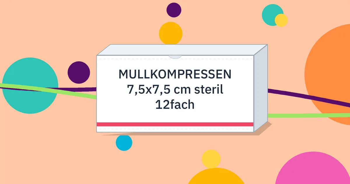Symbolbild: Packung mit der Aufschrift MULLKOMPRESSEN 7,5x7,5 cm steril 12fach (PZN 02137200) – Verfügbarkeit und Bezug in Apotheken in Frankfurt am Main