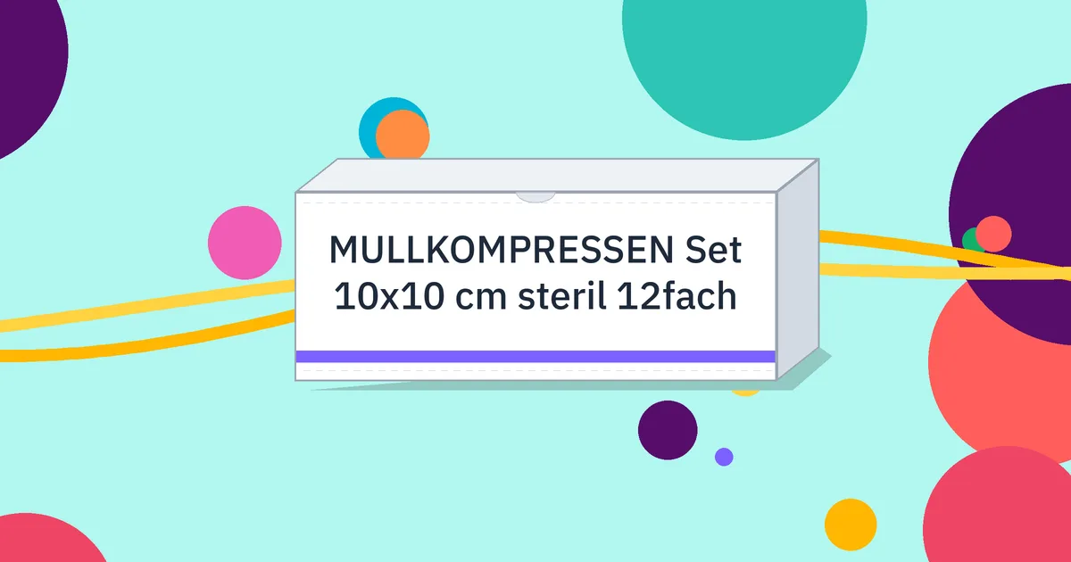 Symbolbild: Packung mit der Aufschrift MULLKOMPRESSEN Set 10x10 cm steril 12fach (PZN 01001042) – Verfügbarkeit und Bezug in Apotheken in Frankfurt am Main