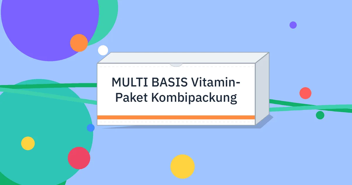 Symbolbild: Packung mit der Aufschrift MULTI BASIS Vitamin-Paket Kombipackung (PZN 10063390) – Verfügbarkeit und Bezug in Apotheken in Frankfurt am Main