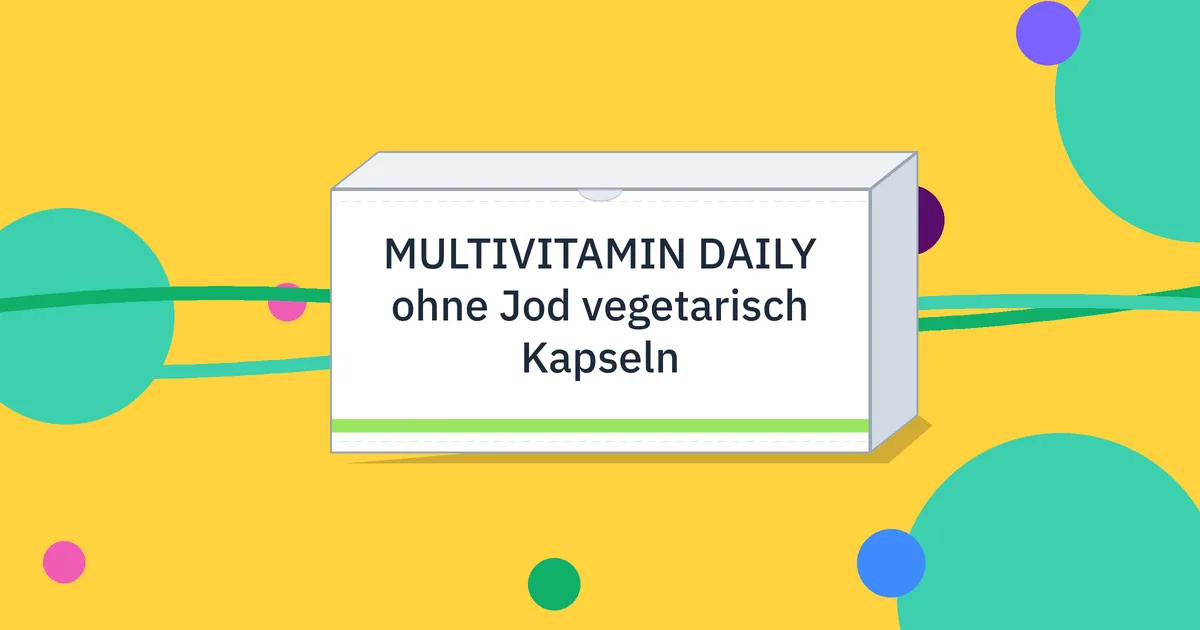 Symbolbild: Packung mit der Aufschrift MULTIVITAMIN DAILY ohne Jod vegetarisch Kapseln (PZN 16018551) – Verfügbarkeit und Bezug in Apotheken in Frankfurt am Main