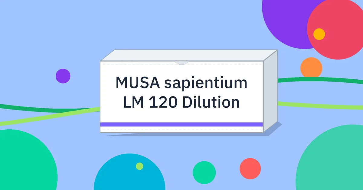 Symbolbild: Packung mit der Aufschrift MUSA sapientium LM 120 Dilution (PZN 13611998) – Verfügbarkeit und Bezug in Apotheken in Frankfurt am Main