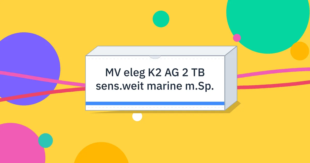 Symbolbild: Packung mit der Aufschrift MV eleg K2 AG 2 TB sens.weit marine m.Sp. (PZN 14611500) – Verfügbarkeit und Bezug in Apotheken in Frankfurt am Main