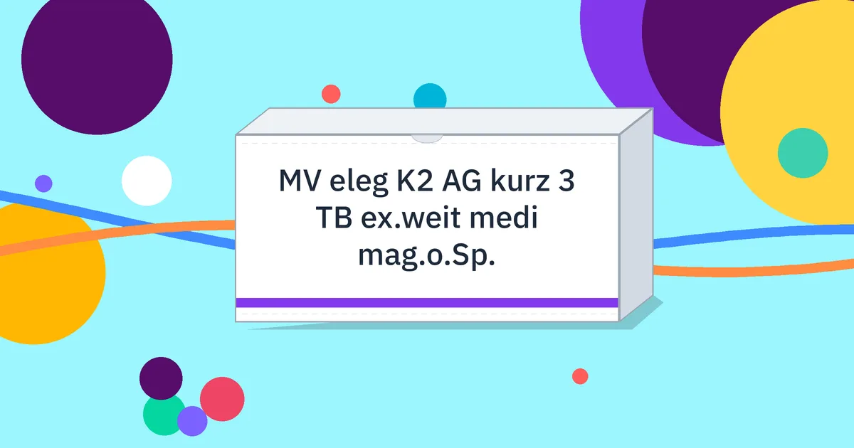 Symbolbild: Packung mit der Aufschrift MV eleg K2 AG kurz 3 TB ex.weit medi mag.o.Sp. (PZN 14637221) – Verfügbarkeit und Bezug in Apotheken in Frankfurt am Main