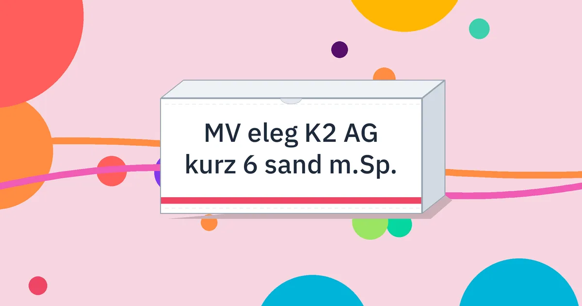 Symbolbild: Packung mit der Aufschrift MV eleg K2 AG kurz 6 sand m.Sp. (PZN 18924928) – Verfügbarkeit und Bezug in Apotheken in Frankfurt am Main