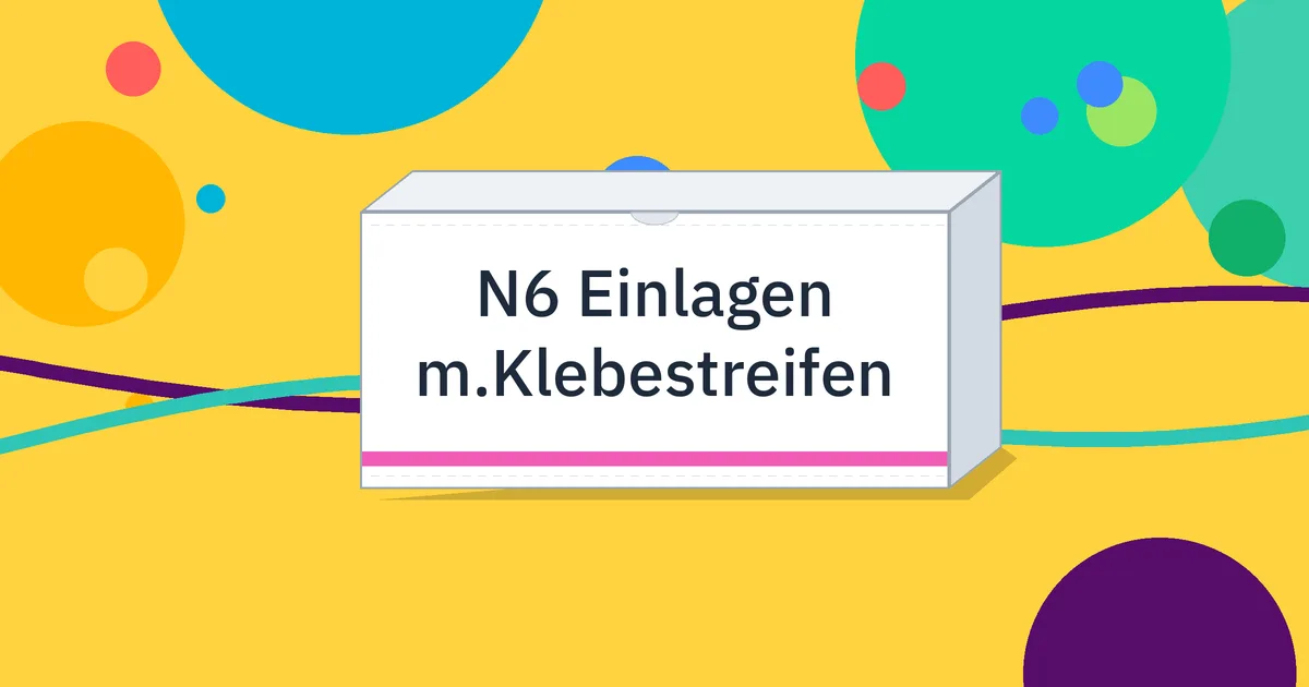 Symbolbild: Packung mit der Aufschrift N6 Einlagen m.Klebestreifen (PZN 08598089) – Verfügbarkeit und Bezug in Apotheken in Frankfurt am Main