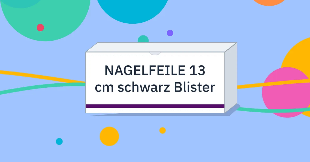 Symbolbild: Packung mit der Aufschrift NAGELFEILE 13 cm schwarz Blister (PZN 10349376) – Verfügbarkeit und Bezug in Apotheken in Frankfurt am Main