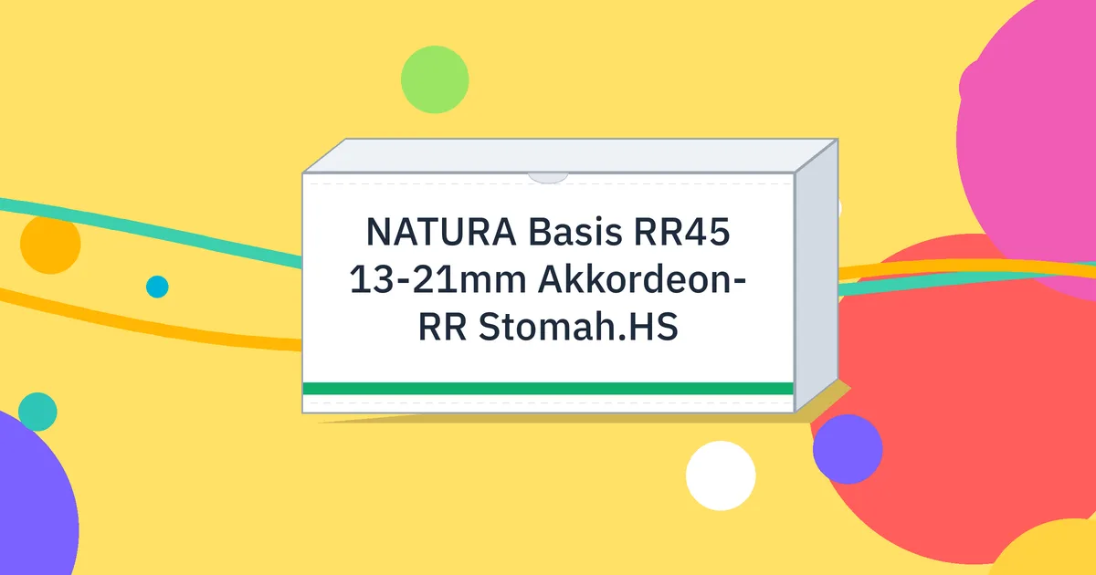 Symbolbild: Packung mit der Aufschrift NATURA Basis RR45 13-21mm Akkordeon-RR Stomah.HS (PZN 11096262) – Verfügbarkeit und Bezug in Apotheken in Frankfurt am Main