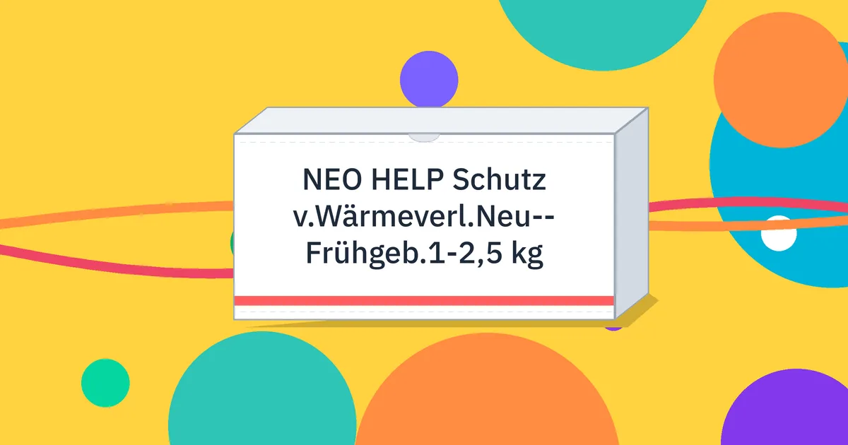 Symbolbild: Packung mit der Aufschrift NEO HELP Schutz v.Wärmeverl.Neu--Frühgeb.1-2,5 kg (PZN 11659601) – Verfügbarkeit und Bezug in Apotheken in Frankfurt am Main