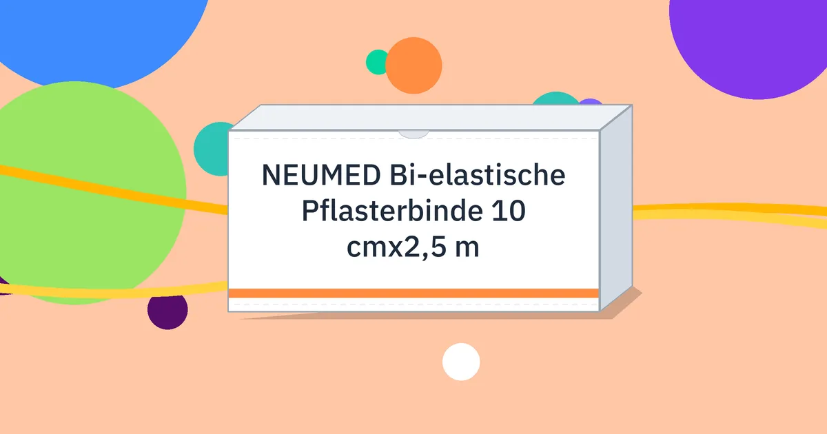 Symbolbild: Packung mit der Aufschrift NEUMED Bi-elastische Pflasterbinde 10 cmx2,5 m (PZN 12496791) – Verfügbarkeit und Bezug in Apotheken in Frankfurt am Main