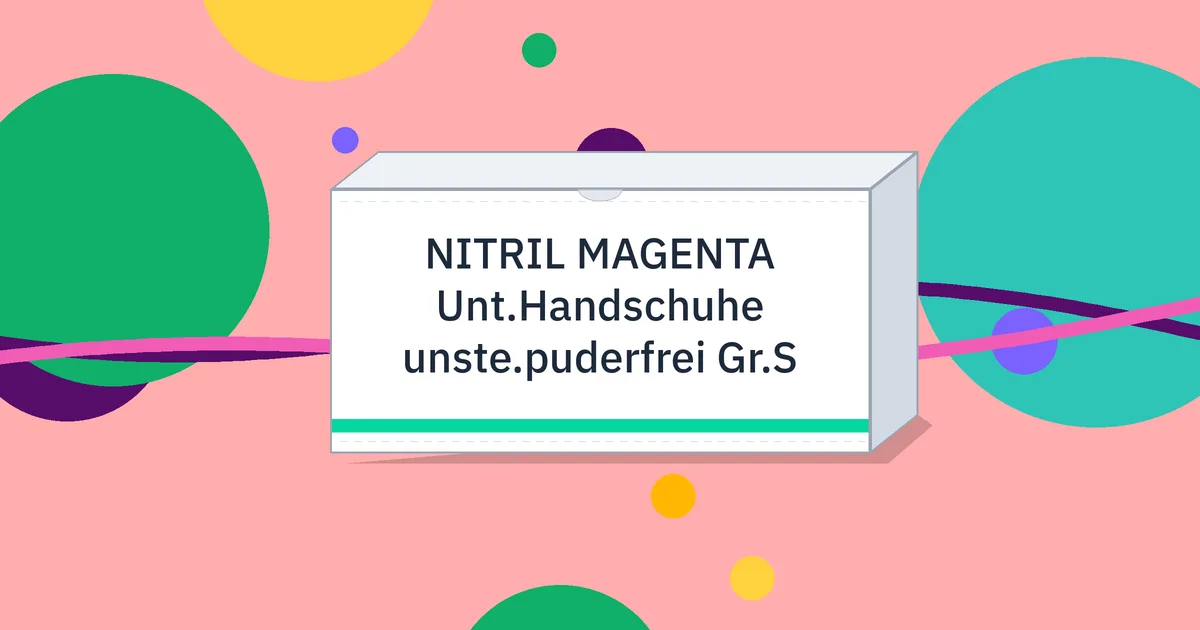 Symbolbild: Packung mit der Aufschrift NITRIL MAGENTA Unt.Handschuhe unste.puderfrei Gr.S (PZN 11584731) – Verfügbarkeit und Bezug in Apotheken in Frankfurt am Main