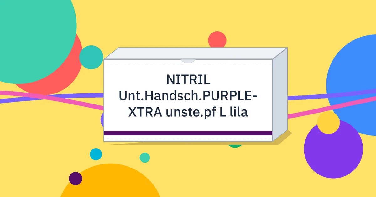Symbolbild: Packung mit der Aufschrift NITRIL Unt.Handsch.PURPLE-XTRA unste.pf L lila (PZN 12573072) – Verfügbarkeit und Bezug in Apotheken in Frankfurt am Main