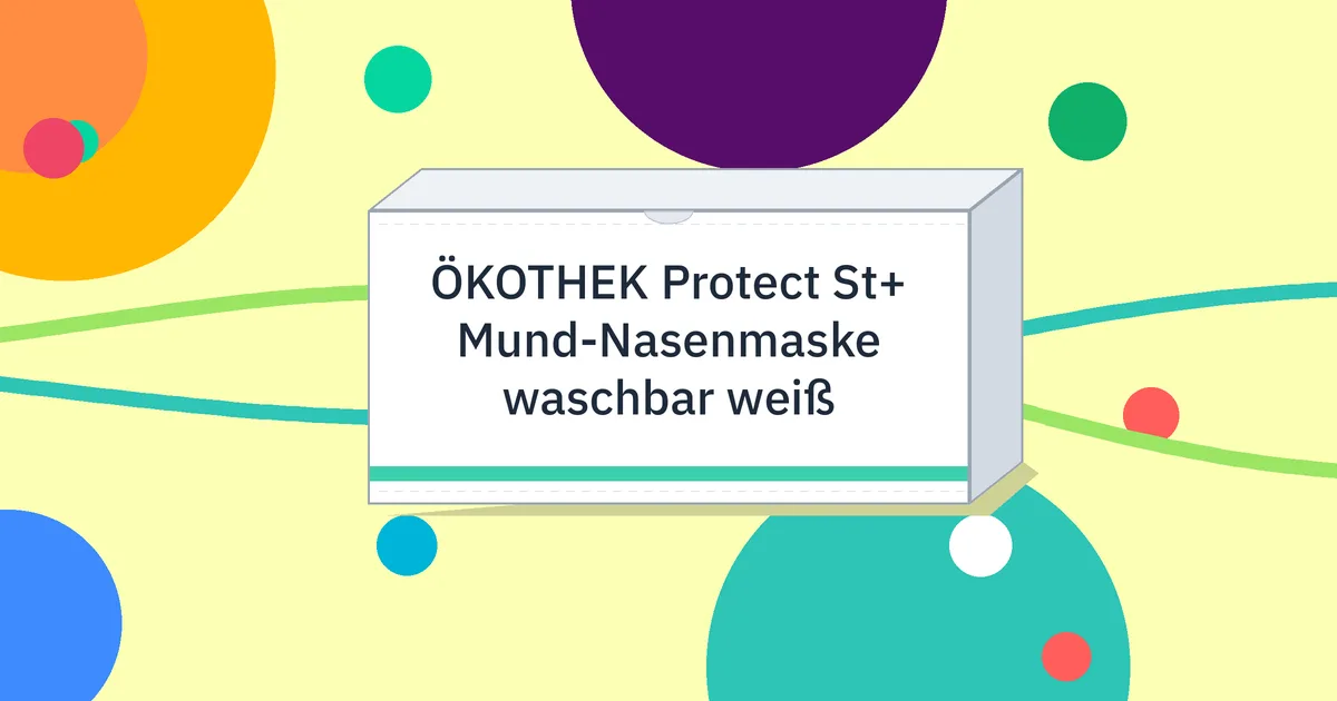 Symbolbild: Packung mit der Aufschrift ÖKOTHEK Protect St+ Mund-Nasenmaske waschbar weiß (PZN 16708669) – Verfügbarkeit und Bezug in Apotheken in Frankfurt am Main