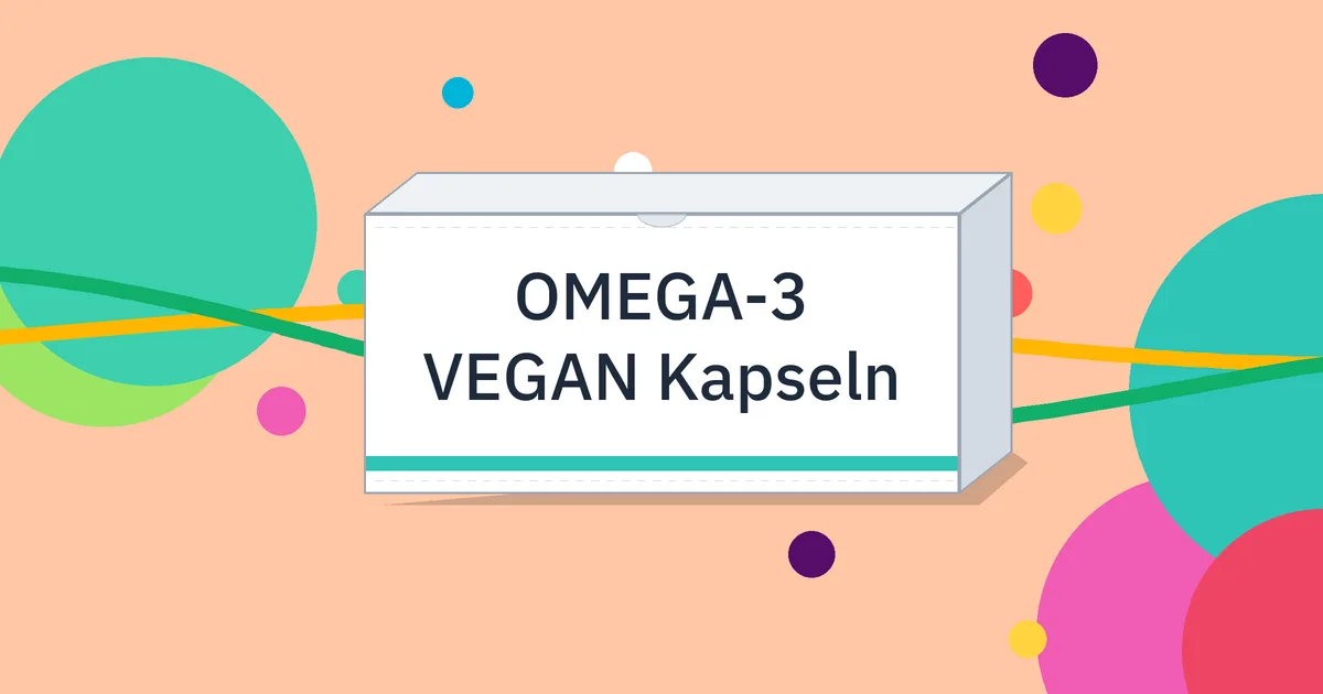Symbolbild: Packung mit der Aufschrift OMEGA-3 VEGAN Kapseln (PZN 19756114) – Verfügbarkeit und Bezug in Apotheken in Frankfurt am Main