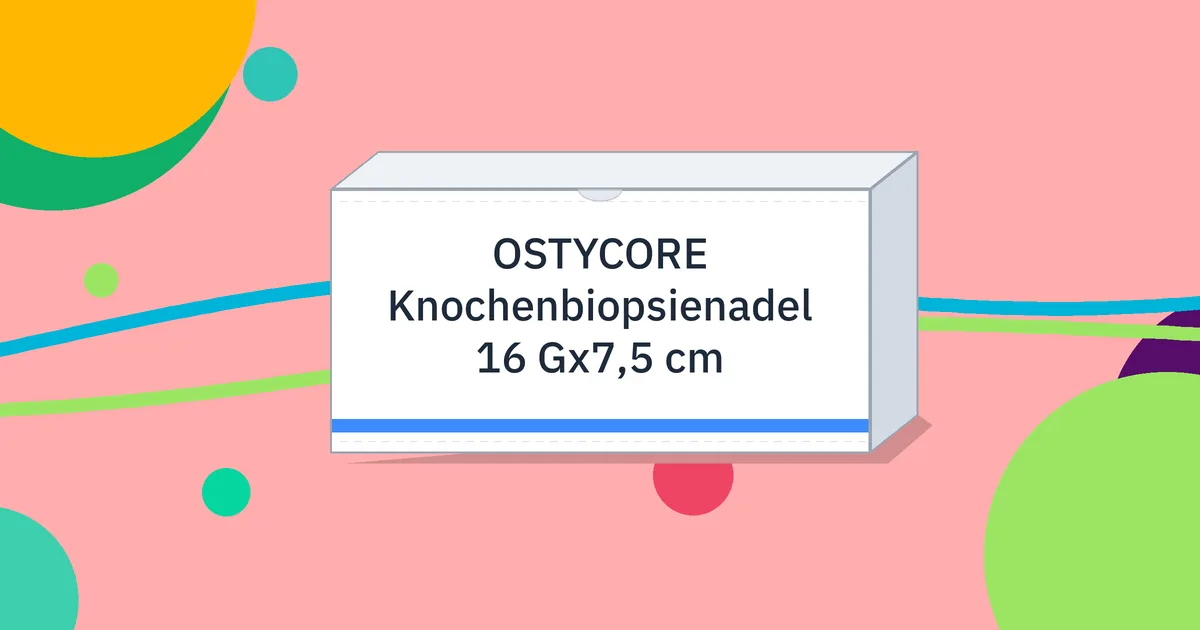Symbolbild: Packung mit der Aufschrift OSTYCORE Knochenbiopsienadel 16 Gx7,5 cm (PZN 06771939) – Verfügbarkeit und Bezug in Apotheken in Frankfurt am Main