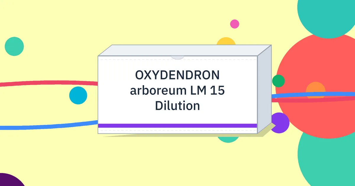 Symbolbild: Packung mit der Aufschrift OXYDENDRON arboreum LM 15 Dilution (PZN 13629455) – Verfügbarkeit und Bezug in Apotheken in Frankfurt am Main
