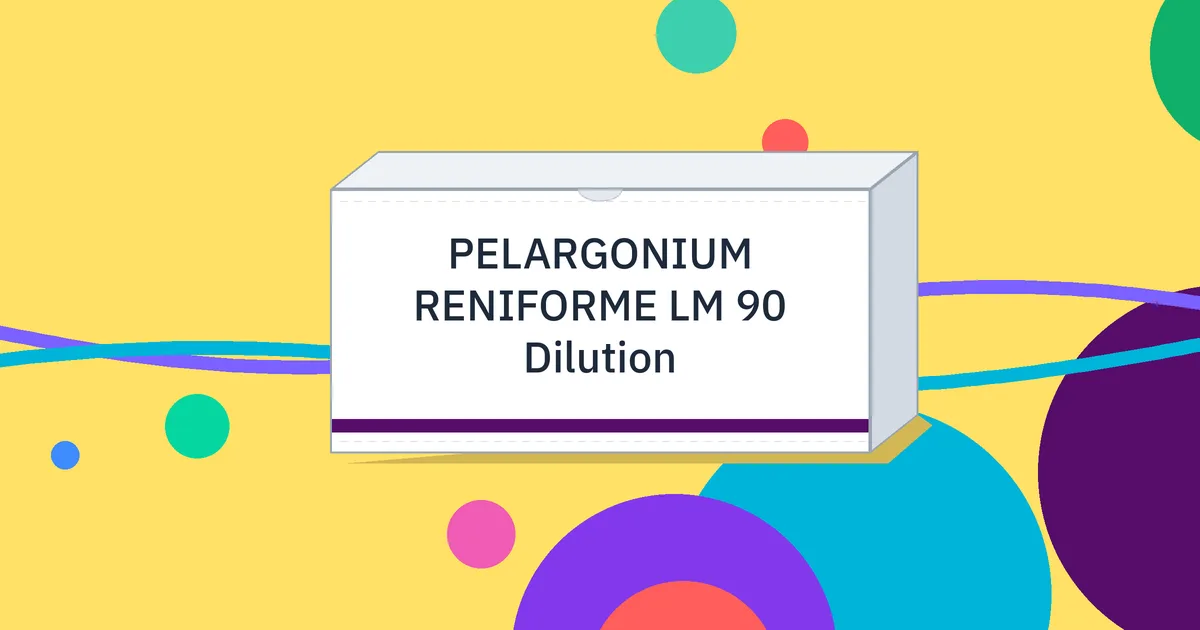 Symbolbild: Packung mit der Aufschrift PELARGONIUM RENIFORME LM 90 Dilution (PZN 13633511) – Verfügbarkeit und Bezug in Apotheken in Frankfurt am Main