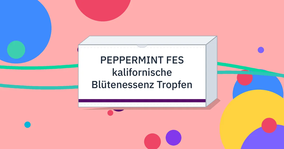 Symbolbild: Packung mit der Aufschrift PEPPERMINT FES kalifornische Blütenessenz Tropfen (PZN 09173707) – Verfügbarkeit und Bezug in Apotheken in Frankfurt am Main