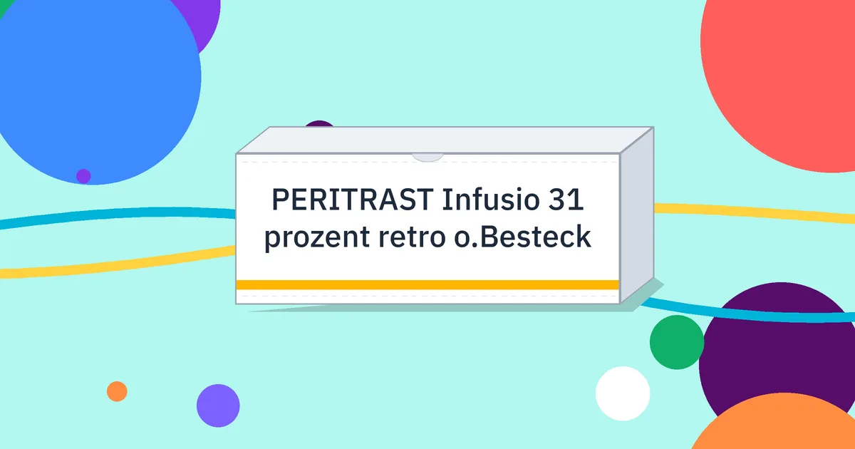 Symbolbild: Packung mit der Aufschrift PERITRAST Infusio 31 prozent retro o.Besteck (PZN 03019856) – Verfügbarkeit und Bezug in Apotheken in Frankfurt am Main