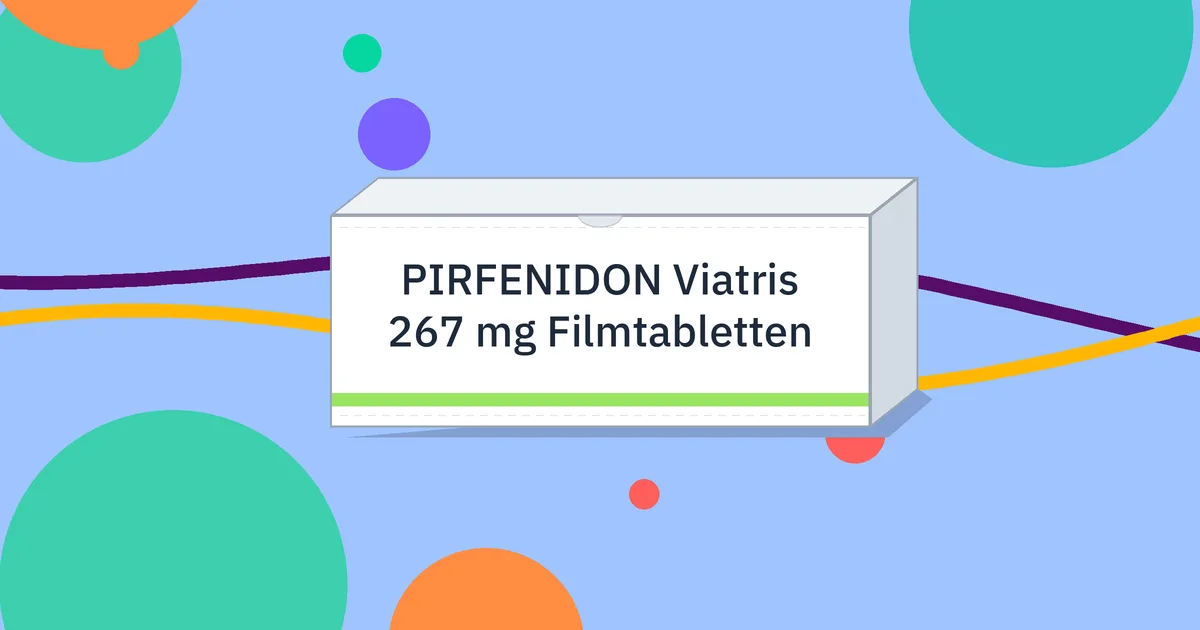 Symbolbild: Packung mit der Aufschrift PIRFENIDON Viatris 267 mg Filmtabletten (PZN 18438168) – Verfügbarkeit und Bezug in Apotheken in Frankfurt am Main