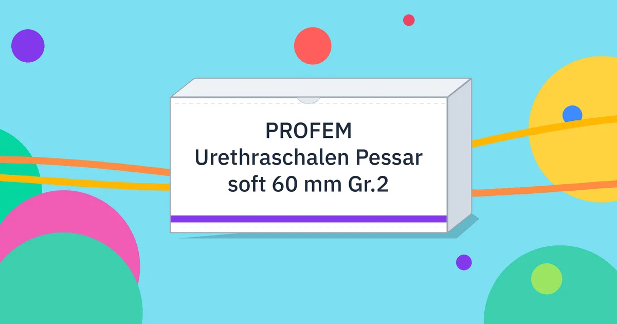 Symbolbild: Packung mit der Aufschrift PROFEM Urethraschalen Pessar soft 60 mm Gr.2 (PZN 20393941) – Verfügbarkeit und Bezug in Apotheken in Frankfurt am Main