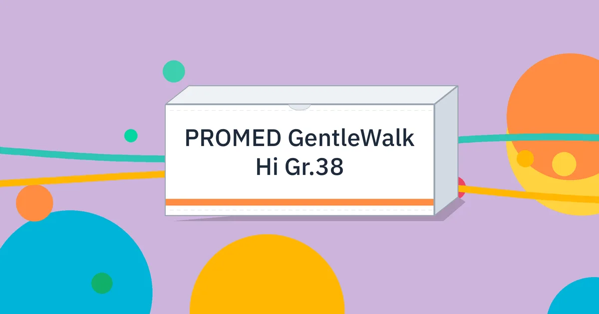 Symbolbild: Packung mit der Aufschrift PROMED GentleWalk Hi Gr.38 (PZN 07294140) – Verfügbarkeit und Bezug in Apotheken in Frankfurt am Main