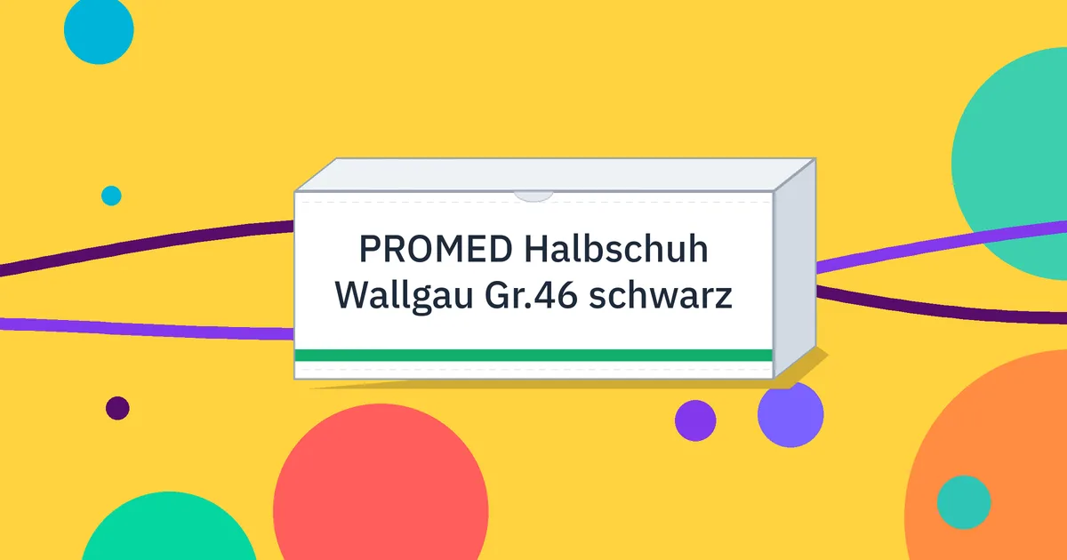 Symbolbild: Packung mit der Aufschrift PROMED Halbschuh Wallgau Gr.46 schwarz (PZN 14349226) – Verfügbarkeit und Bezug in Apotheken in Frankfurt am Main