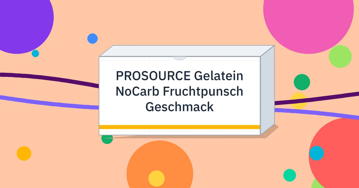 Symbolbild: Packung mit der Aufschrift PROSOURCE Gelatein NoCarb Fruchtpunsch Geschmack (PZN 17953514) – Verfügbarkeit und Bezug in Apotheken in Frankfurt am Main