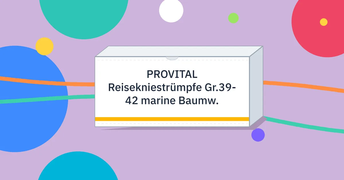 Symbolbild: Packung mit der Aufschrift PROVITAL Reisekniestrümpfe Gr.39-42 marine Baumw. (PZN 09519809) – Verfügbarkeit und Bezug in Apotheken in Frankfurt am Main