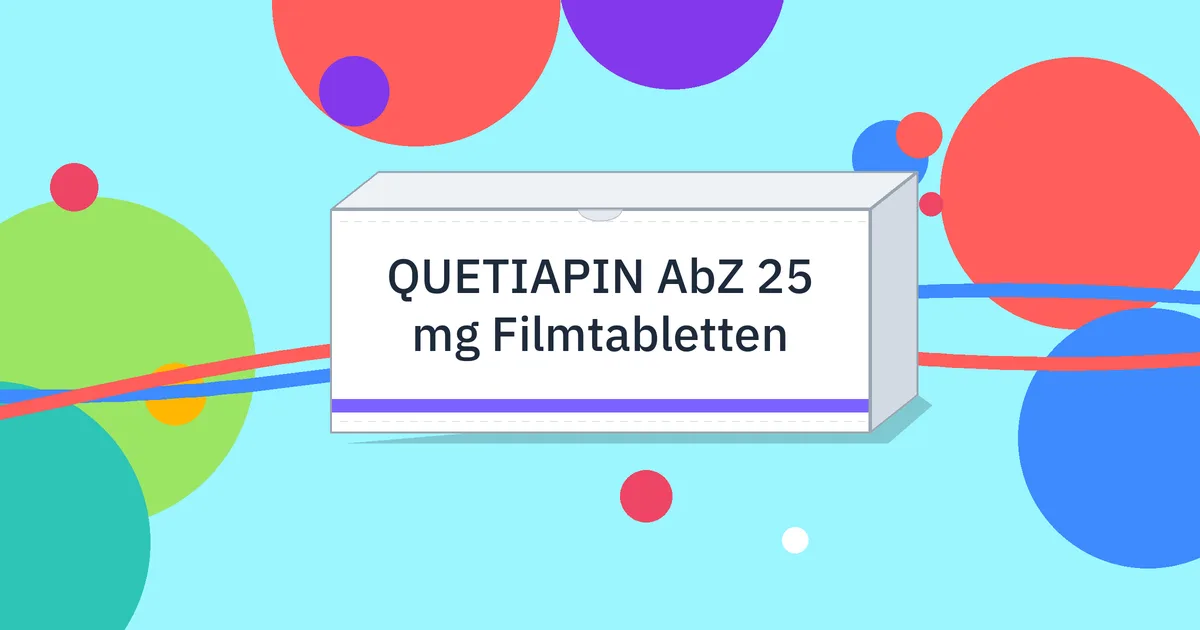 Symbolbild: Packung mit der Aufschrift QUETIAPIN AbZ 25 mg Filmtabletten (PZN 09246228) – Verfügbarkeit und Bezug in Apotheken in Frankfurt am Main