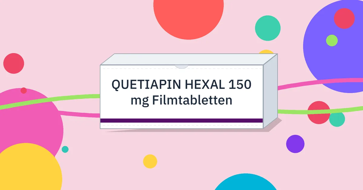 Symbolbild: Packung mit der Aufschrift QUETIAPIN HEXAL 150 mg Filmtabletten (PZN 09339208) – Verfügbarkeit und Bezug in Apotheken in Frankfurt am Main