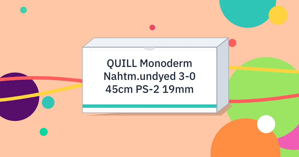 Symbolbild: Packung mit der Aufschrift QUILL Monoderm Nahtm.undyed 3-0 45cm PS-2 19mm (PZN 17988151) – Verfügbarkeit und Bezug in Apotheken in Frankfurt am Main