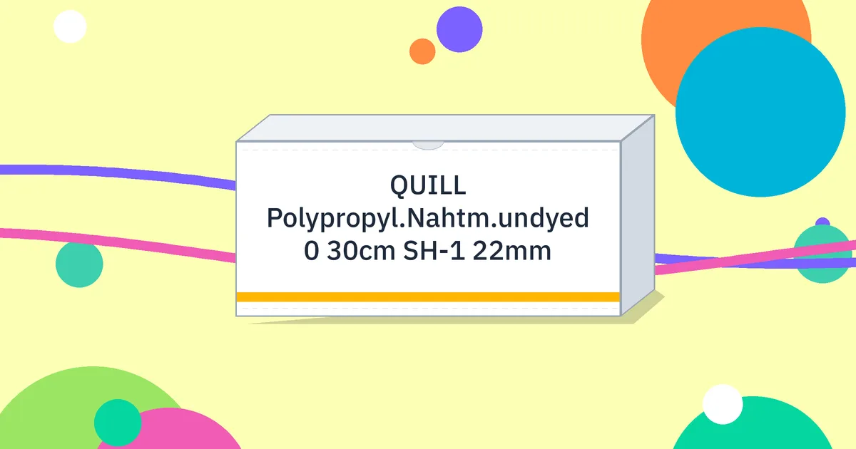 Symbolbild: Packung mit der Aufschrift QUILL Polypropyl.Nahtm.undyed 0 30cm SH-1 22mm (PZN 17990774) – Verfügbarkeit und Bezug in Apotheken in Frankfurt am Main