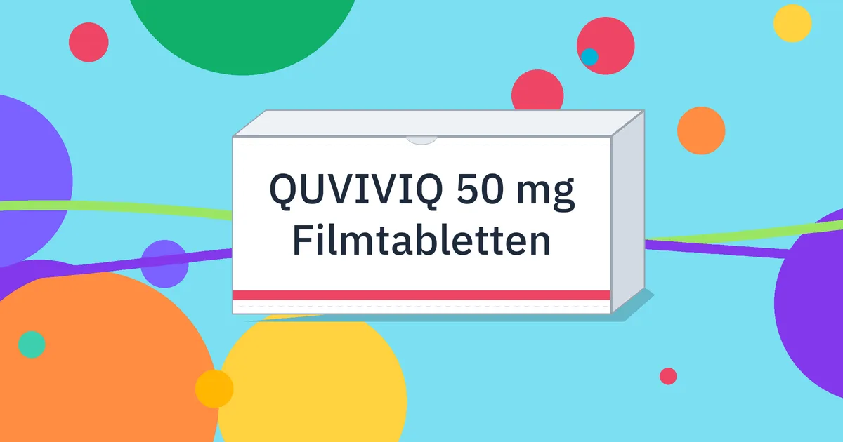 Symbolbild: Packung mit der Aufschrift QUVIVIQ 50 mg Filmtabletten (PZN 19495174) – Verfügbarkeit und Bezug in Apotheken in Frankfurt am Main