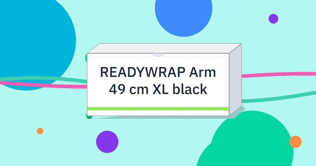Symbolbild: Packung mit der Aufschrift READYWRAP Arm 49 cm XL black (PZN 16567453) – Verfügbarkeit und Bezug in Apotheken in Frankfurt am Main