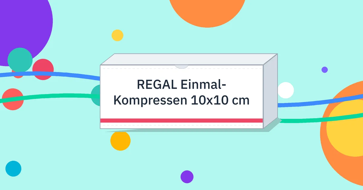 Symbolbild: Packung mit der Aufschrift REGAL Einmal-Kompressen 10x10 cm (PZN 01564325) – Verfügbarkeit und Bezug in Apotheken in Frankfurt am Main
