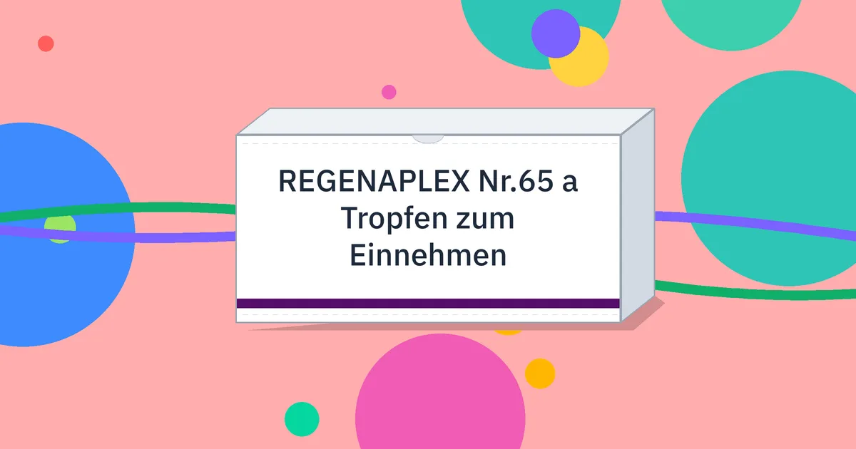 Symbolbild: Packung mit der Aufschrift REGENAPLEX Nr.65 a Tropfen zum Einnehmen (PZN 02643179) – Verfügbarkeit und Bezug in Apotheken in Frankfurt am Main