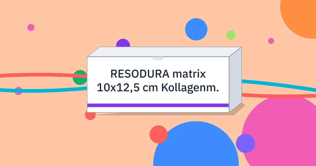 Symbolbild: Packung mit der Aufschrift RESODURA matrix 10x12,5 cm Kollagenm. (PZN 14303997) – Verfügbarkeit und Bezug in Apotheken in Frankfurt am Main